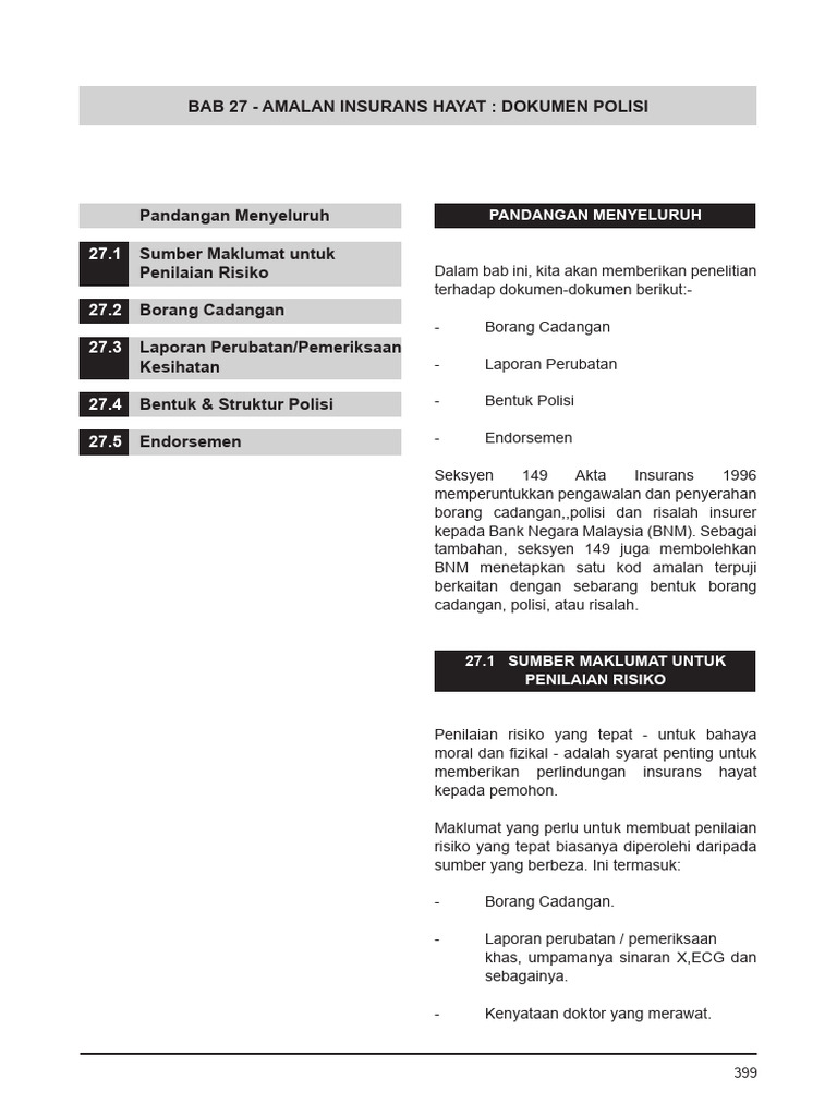 Bab 27 - Amalan Insurans Hayat: Dokumen Polisi: Pandangan Menyeluruh | PDF