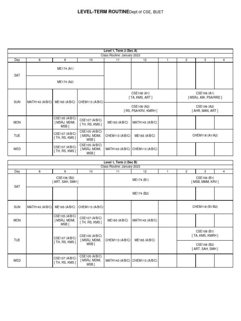 Level Term - Routine - January - 2023 - Ve.1-1 | PDF