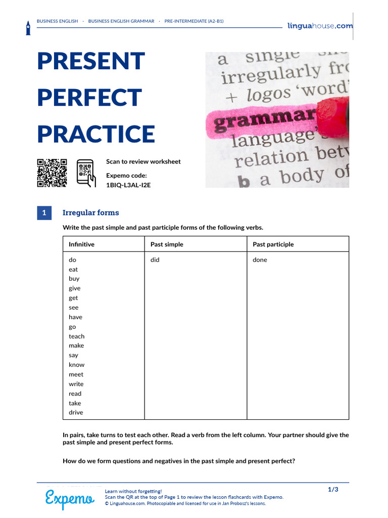 Present Perfect Practice Worksheet | PDF