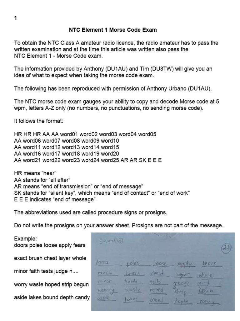 NTC Morse Code Exam | PDF | Information And Communications Technology ...