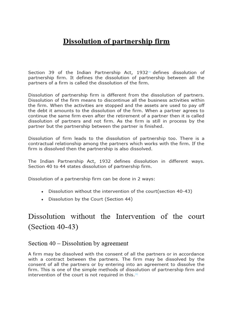 Dissolution of Partnership Firm Explained | PDF | Business | Law