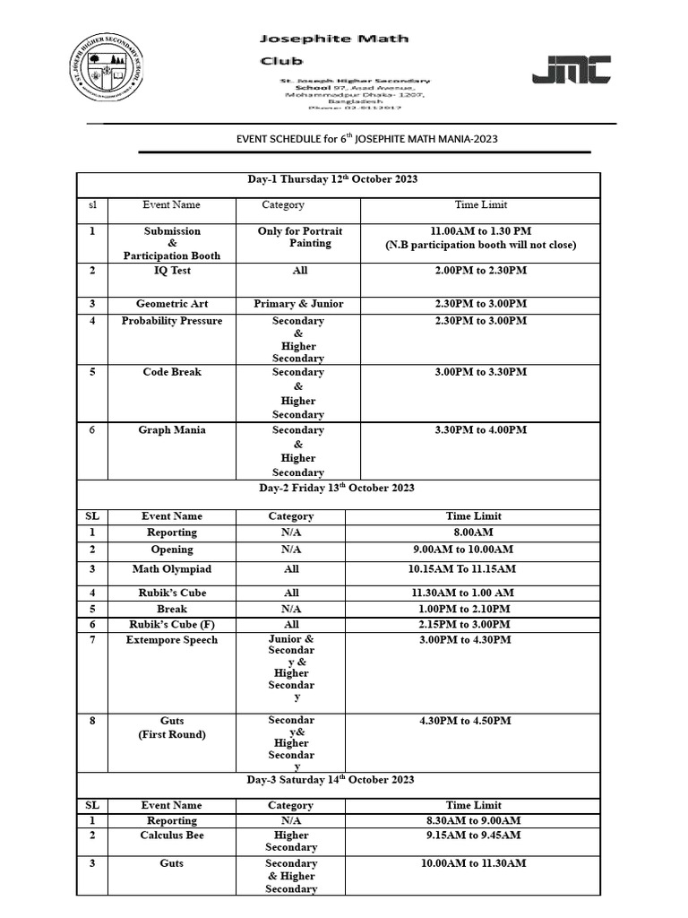 Schedule CH | PDF | Mathematics