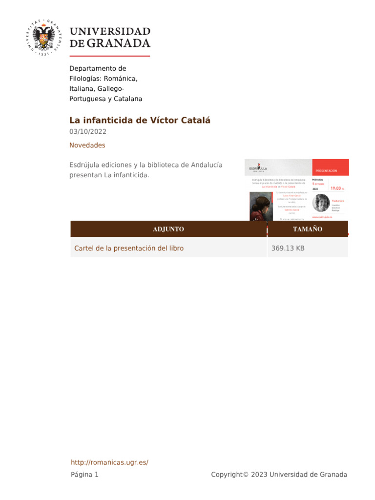 La Infanticida de Victor Catala | PDF