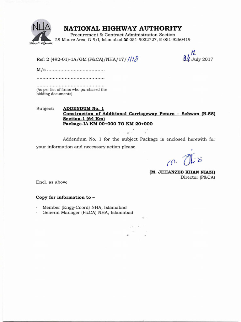 Addendum No 1 For Package IA | PDF