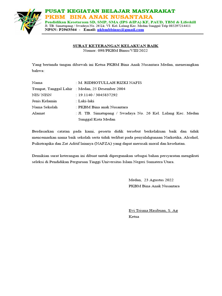 Kops Surat PKBM Binus Ya.... | PDF