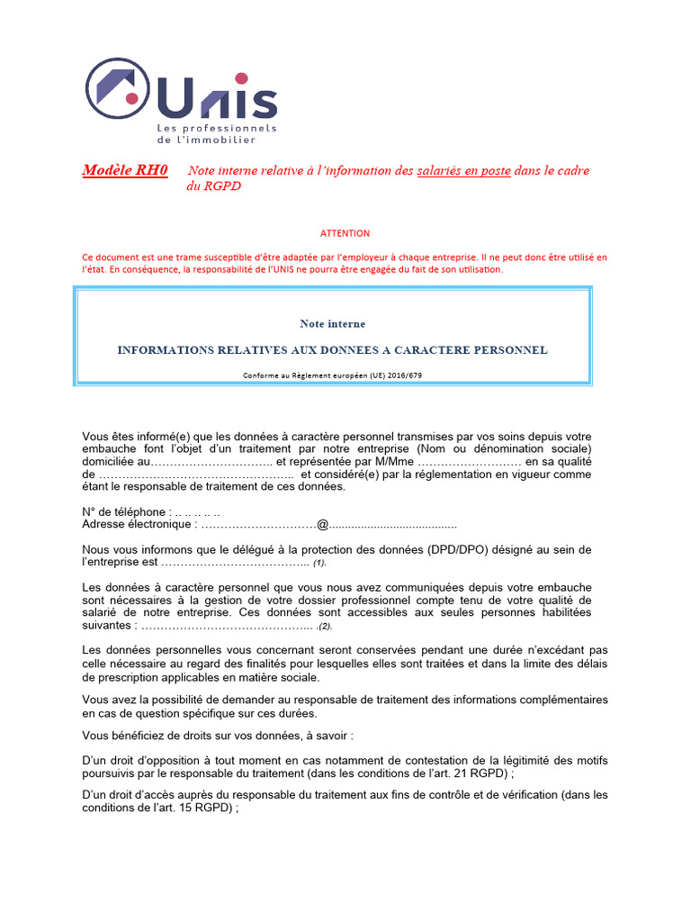 Note d'information RGPD pour salariés | PDF