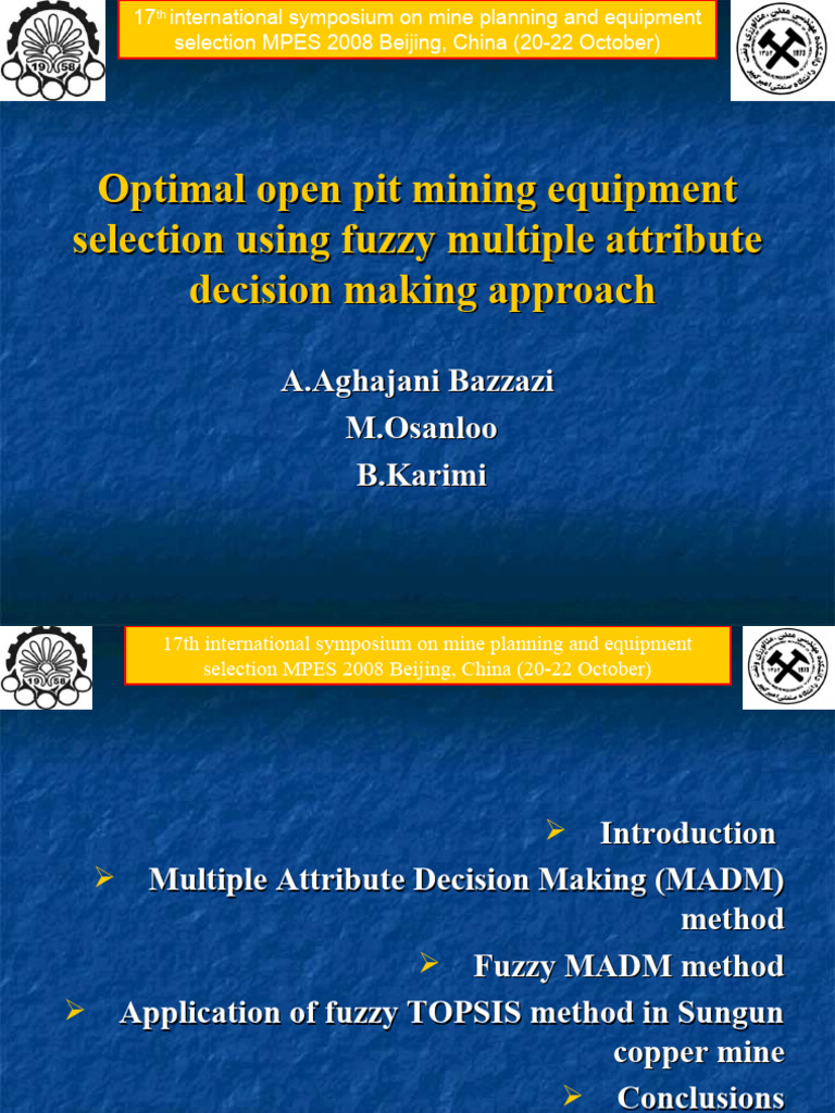 Optimal Open Pit Mining Equipment Selection Using Fuzzy | PDF | Decision Making | Applied ...