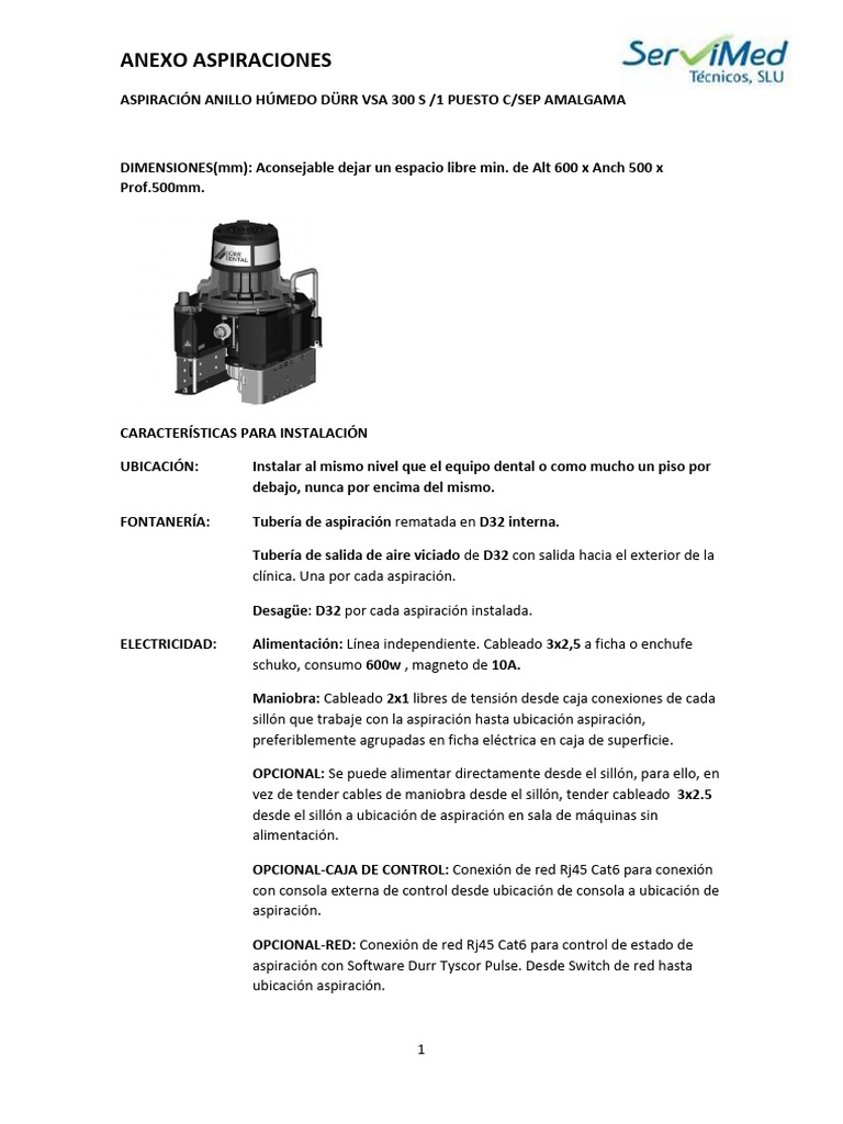 Hoja T ®cnica Aspiraci N Durr Vsa300s Rev 1.18 | PDF