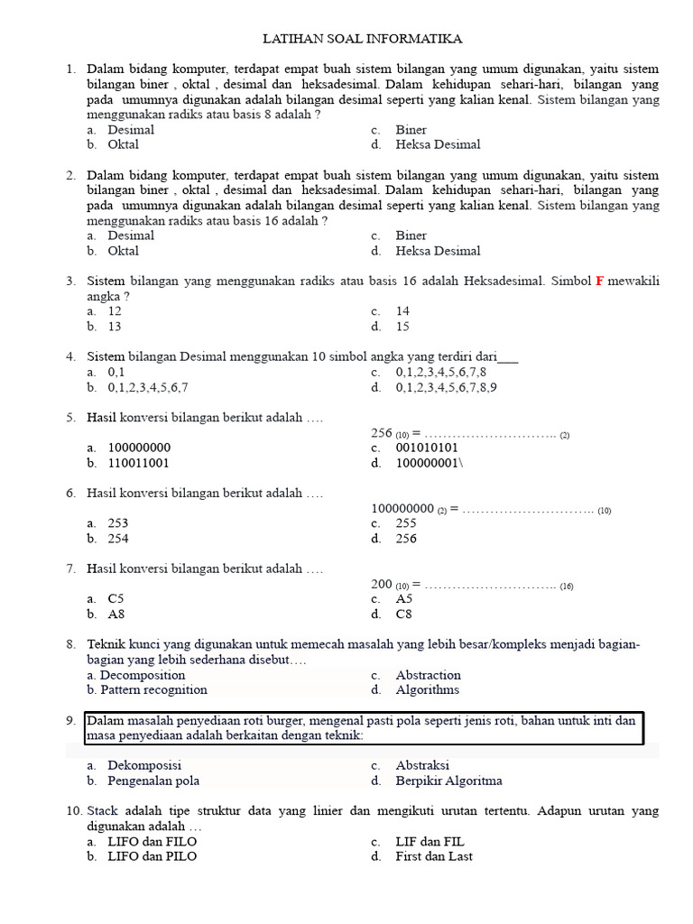 Latihan Soal Informatika | PDF | Komputer