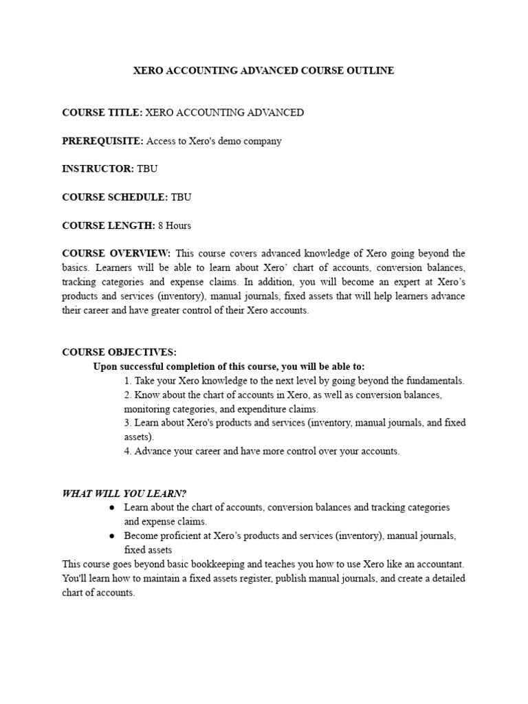 Advanced Xero Accounting Course Outline | PDF | Inventory | Educational ...