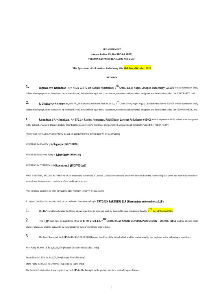 LLP Agreement Modified | PDF | Limited Liability Partnership | Partnership