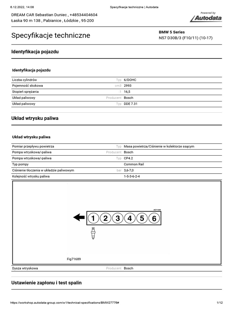 Specyfikacje Techniczne - Autodata | PDF