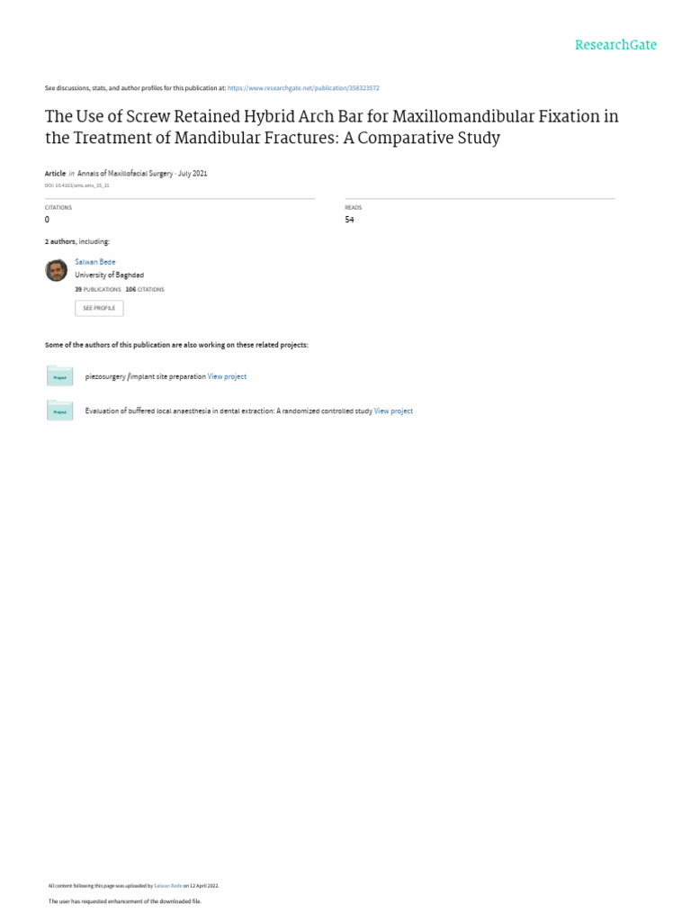 2022 The Use of Screw Retained Hybrid Arch Bar For Maxi | Download Free ...