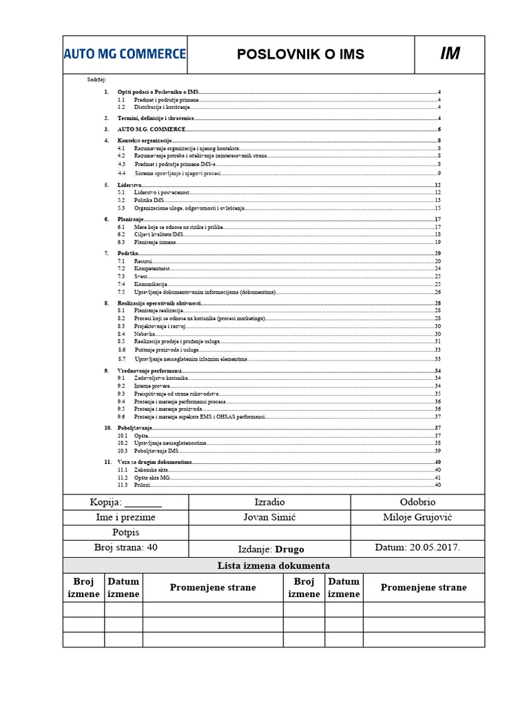 Poslovnik o IMS Automg DRUGO Izdanje | PDF