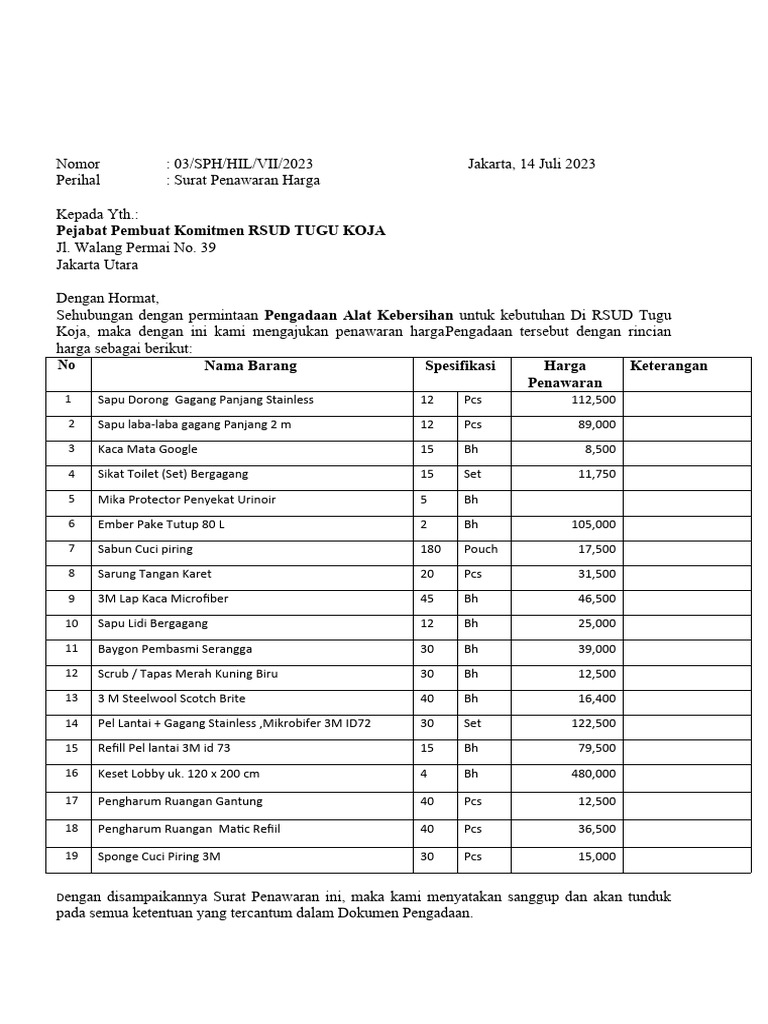 SPH Alat Kebersihan Okt | PDF