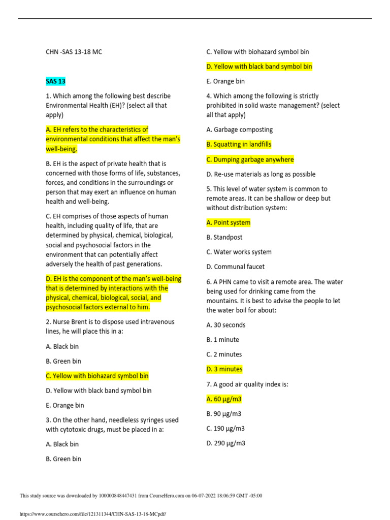 CHN Sas 13 18 MC | PDF | Infection | Malaria