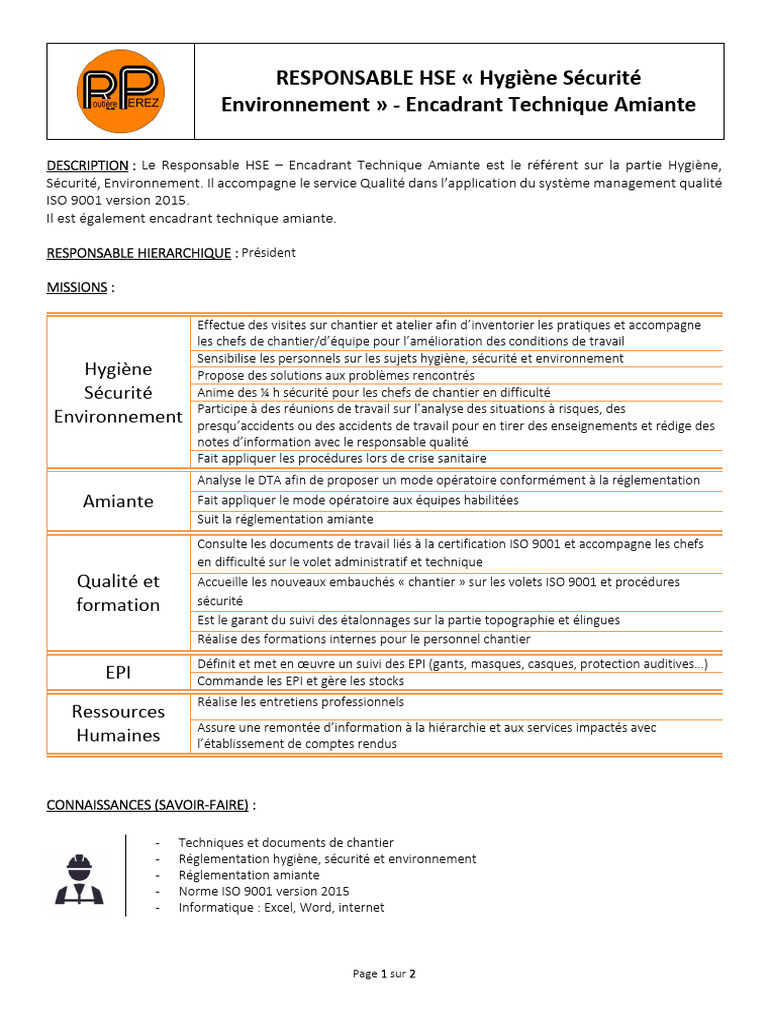 Fiche Metier HSE | PDF