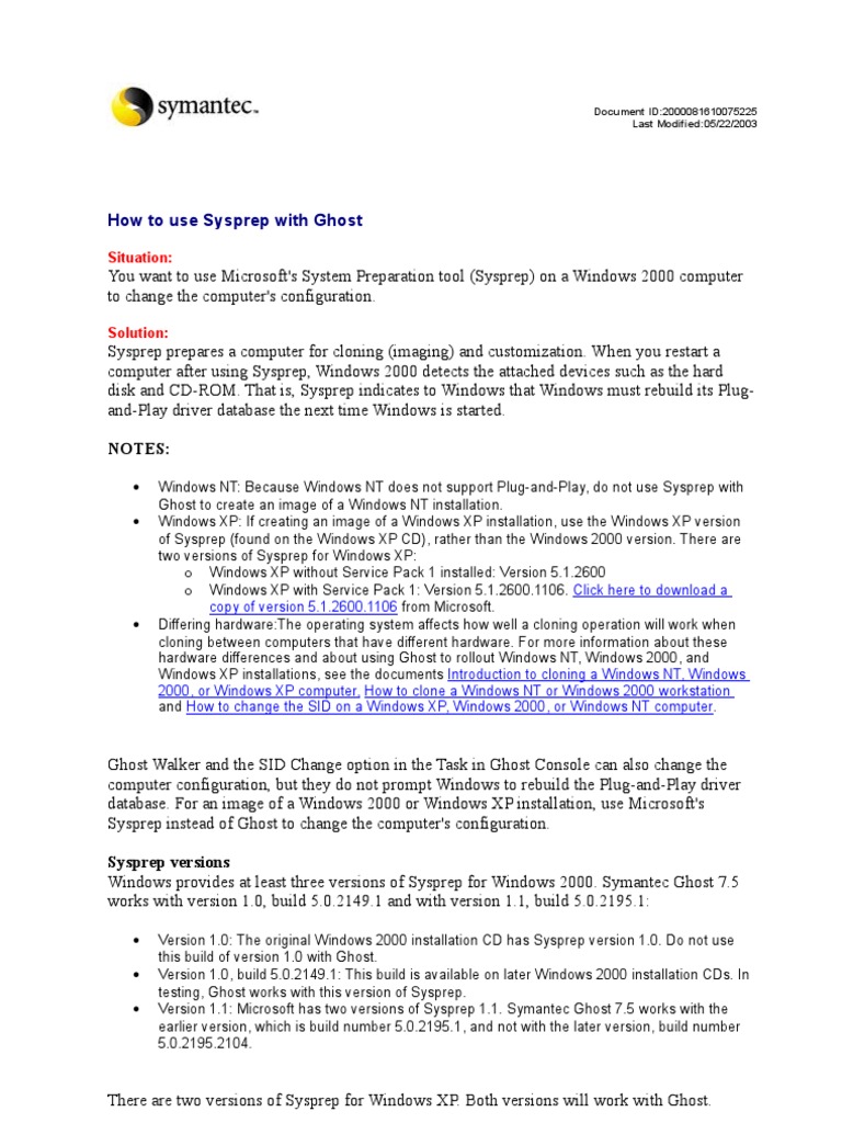 Use Sysprep With Ghost | PDF | Windows 2000 | Microsoft Windows