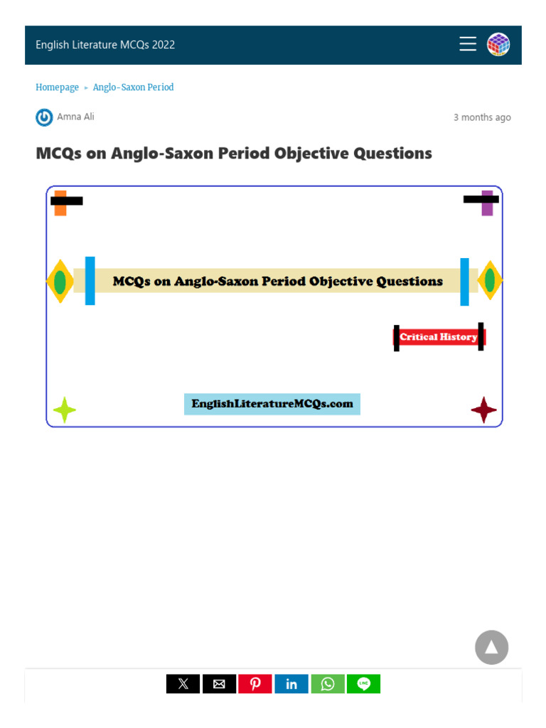 Anglo-Saxon MCQs for Exam Prep | PDF | English Literature | Anglo Saxons