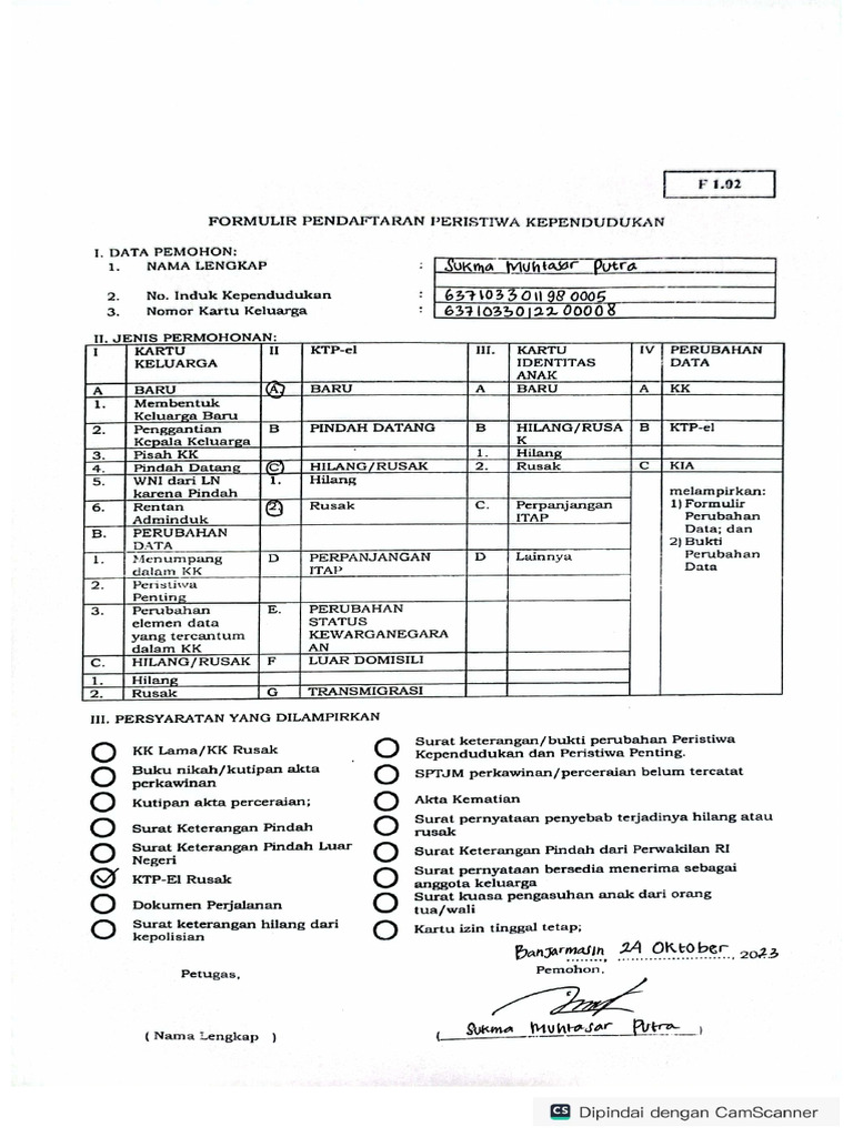 Formulir Pendaftaran Peristiwa Kependudukan | PDF