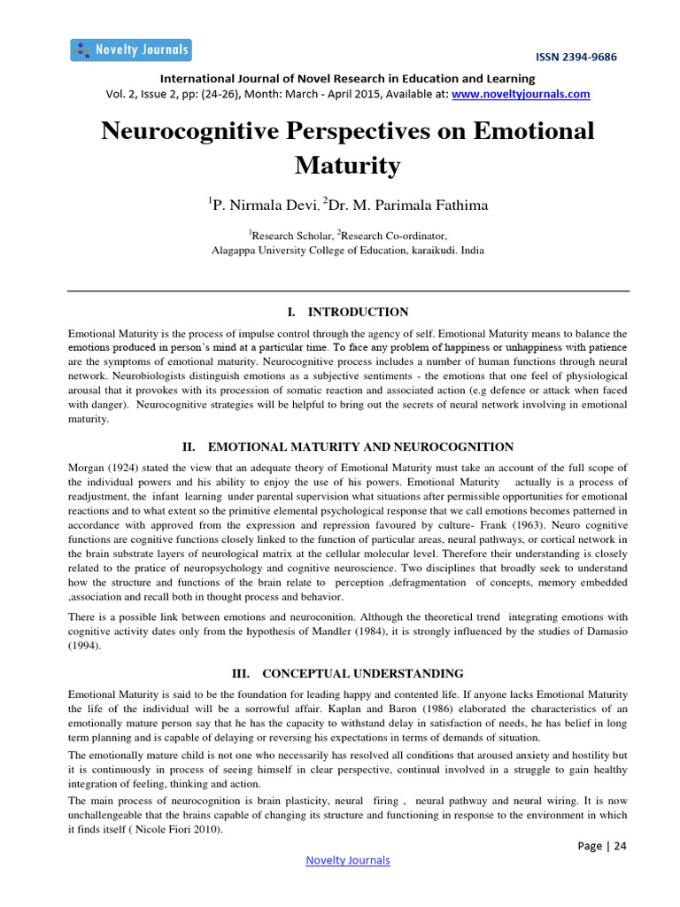 Neurocognitive Perspectives On Emotional Maturity-199 | PDF | Limbic System | Neuropsychology