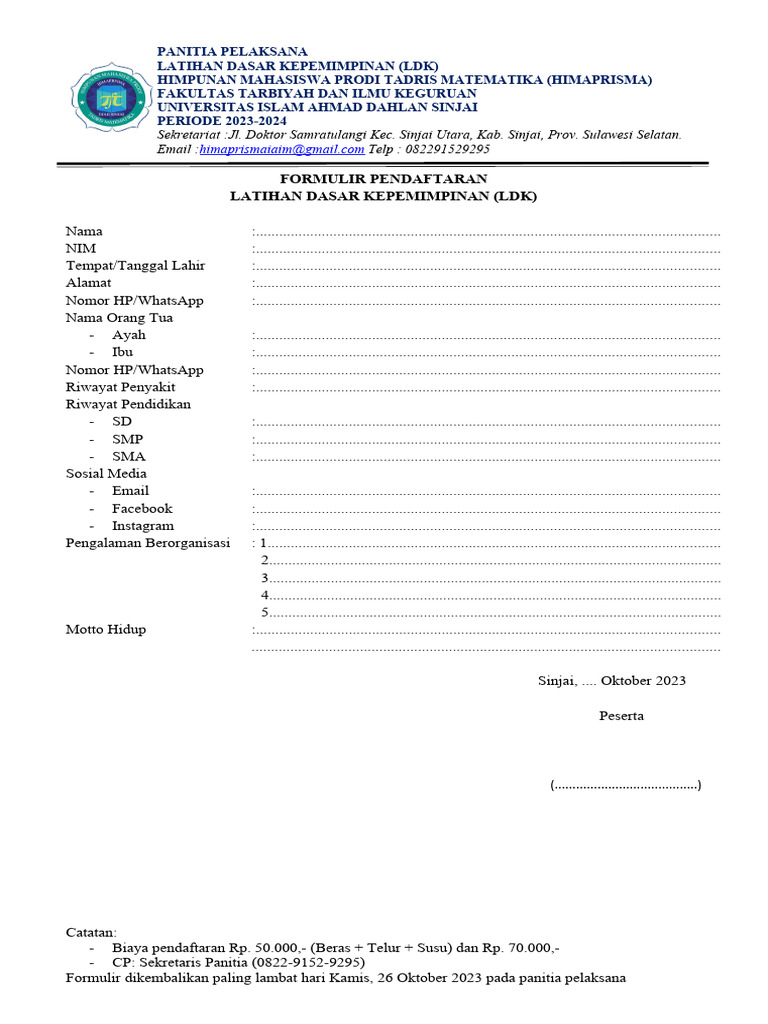 Formulir LDK 2023-2024 | PDF