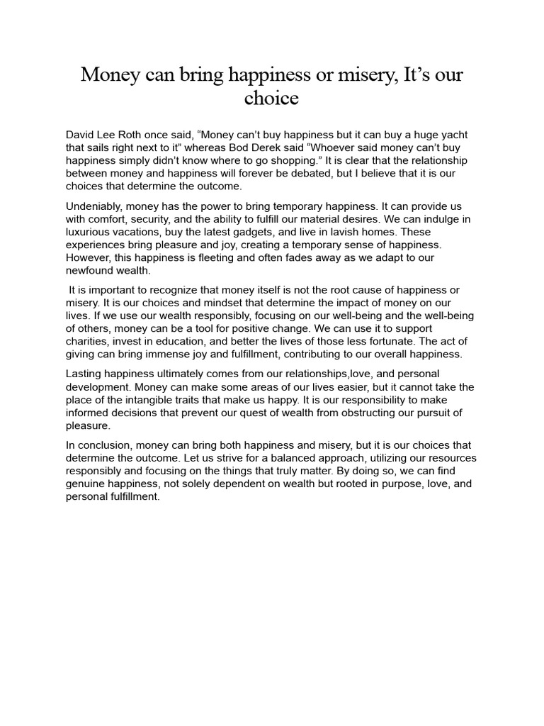 Money's Role in Happiness Choices | PDF | Career & Growth | Self ...
