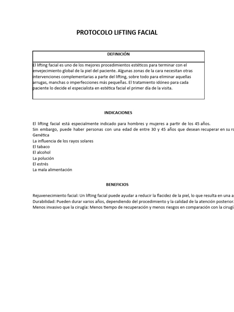 Protocolo Lifting Facial | PDF
