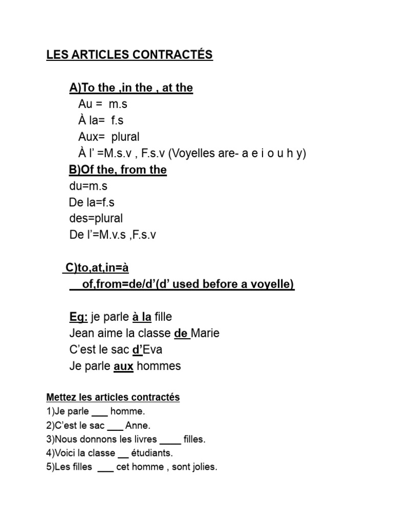 Les Articles Contractés | PDF