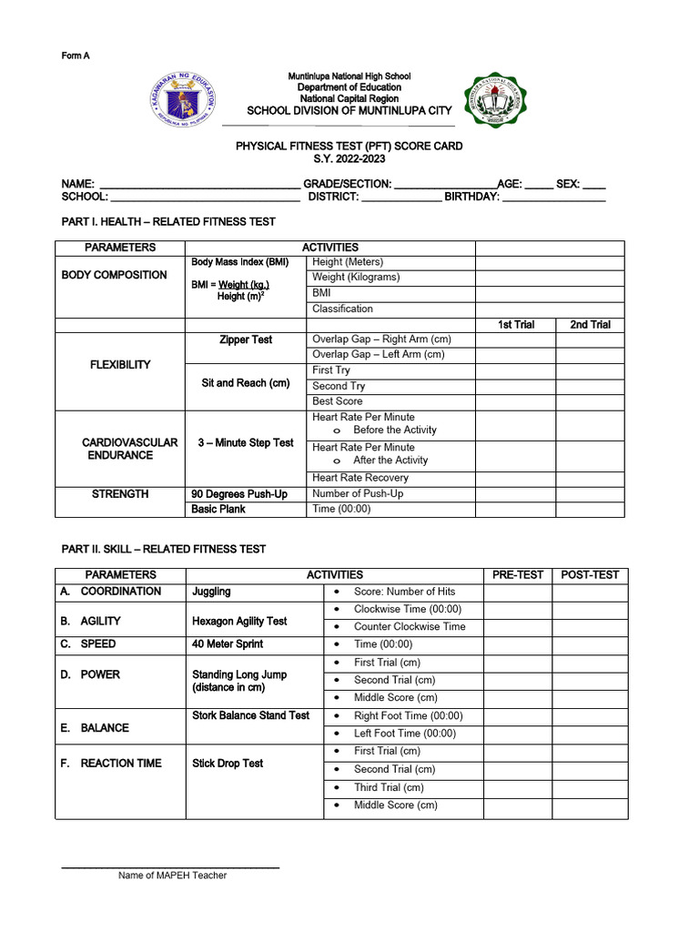 Physical Fitness Test Score Card | PDF | Physical Fitness | Body Mass Index Physical Fitness Test Score Card | PDF | Physical Fitness | Body Mass Index