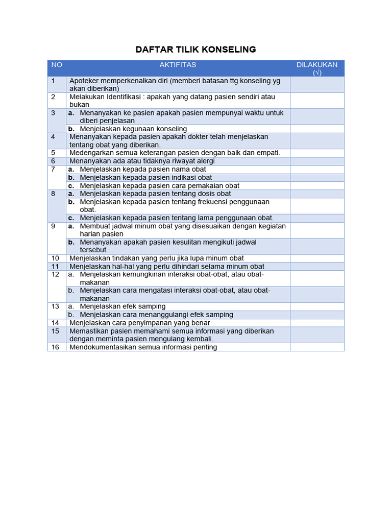 Daftar Tilik Konseling | PDF