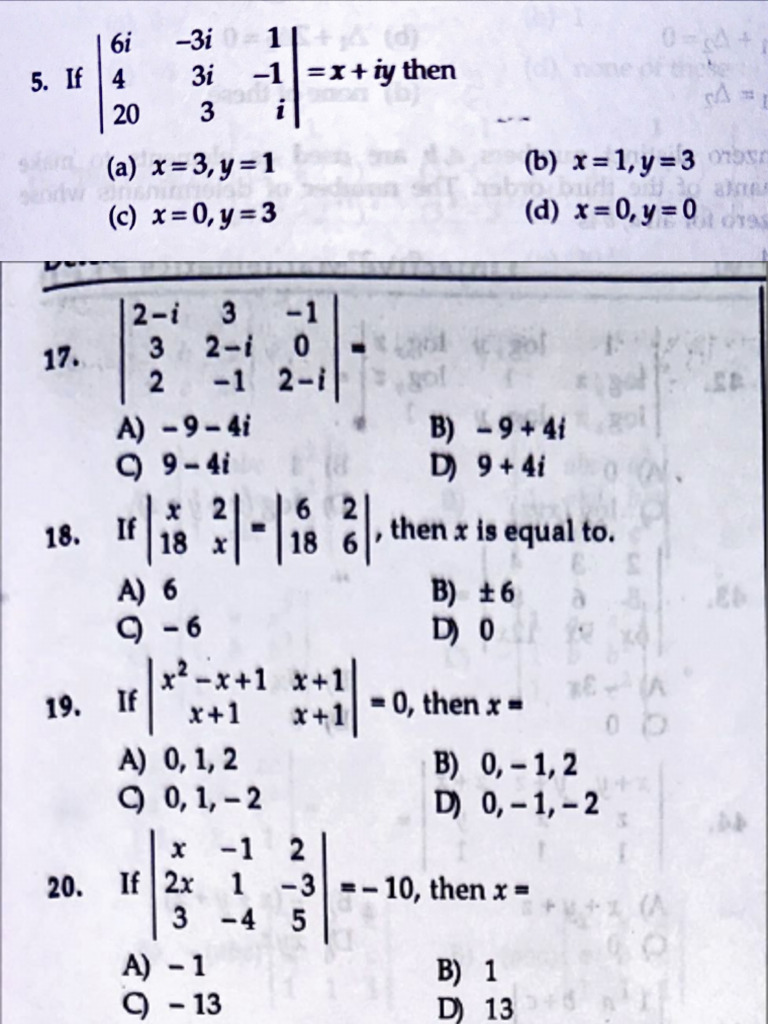 B8 Determinant MCQ Practice Sheet | PDF B8 Determinant MCQ Practice Sheet | PDF