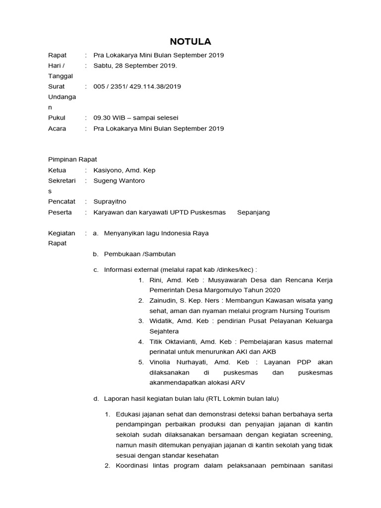 Notula Pra Lokmin September | PDF