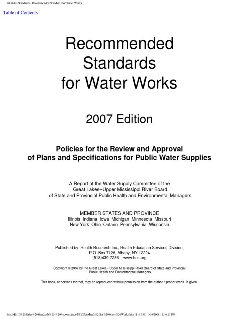 Recommended Standards For Water Works | Download Free PDF | Water ...