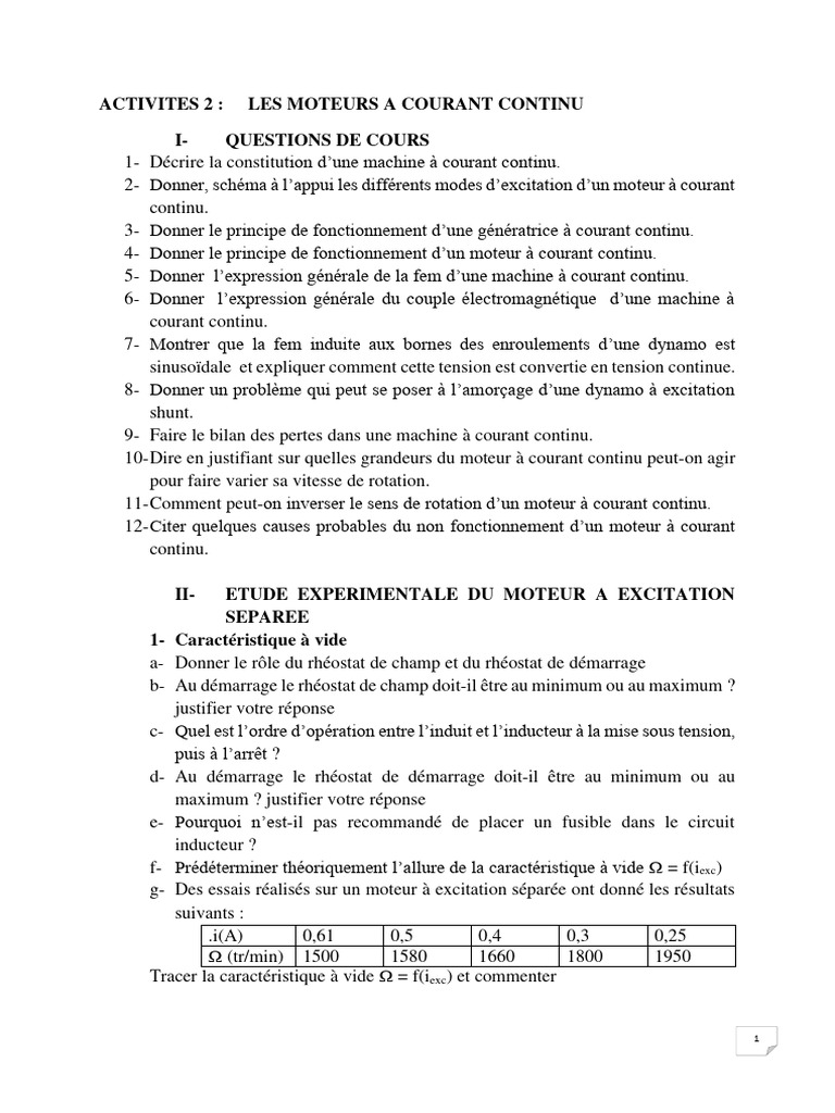 Moteurs à Courant Continu : Cours et Exercices | PDF | Résistance ...