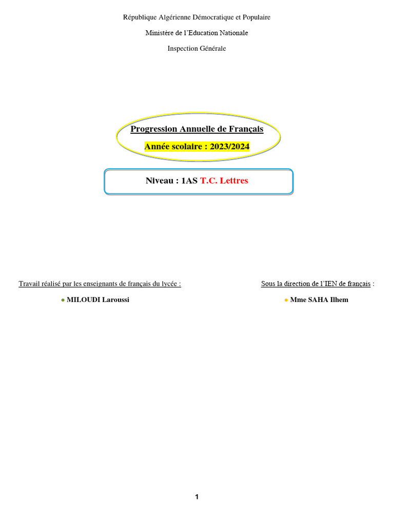 Progression Annuelle Français 1AS 2023-2024 | PDF | Récit | Langue ...