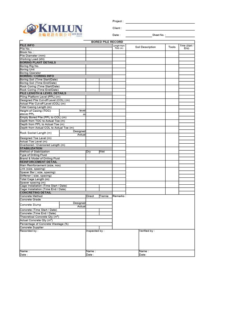 Checklist Bored Pile | PDF