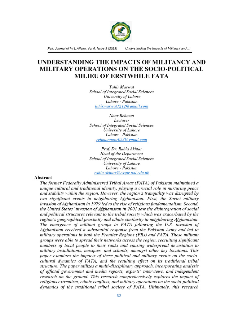 Understanding The Impacts of Militancy and Military Operations On The ...
