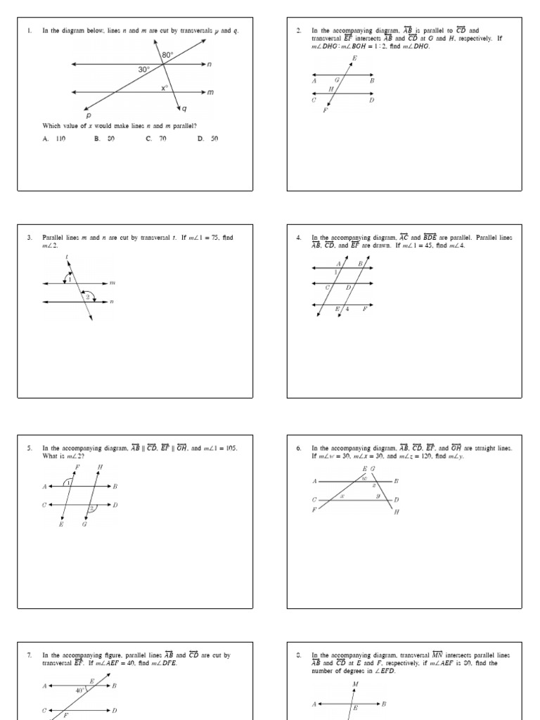 Parallel Lines Flash Cards | PDF | Space | Elementary Geometry