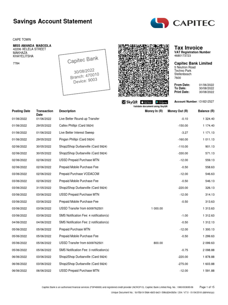 Capitec Bank Savings Statement Overview | PDF | Debit Card | Stored ...