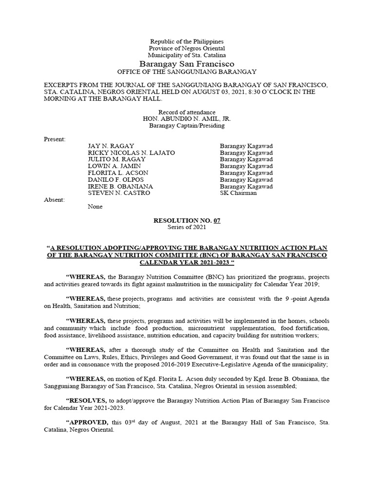 Resolution #7 2021 BNC | PDF | Nutrition | Diet & Nutrition