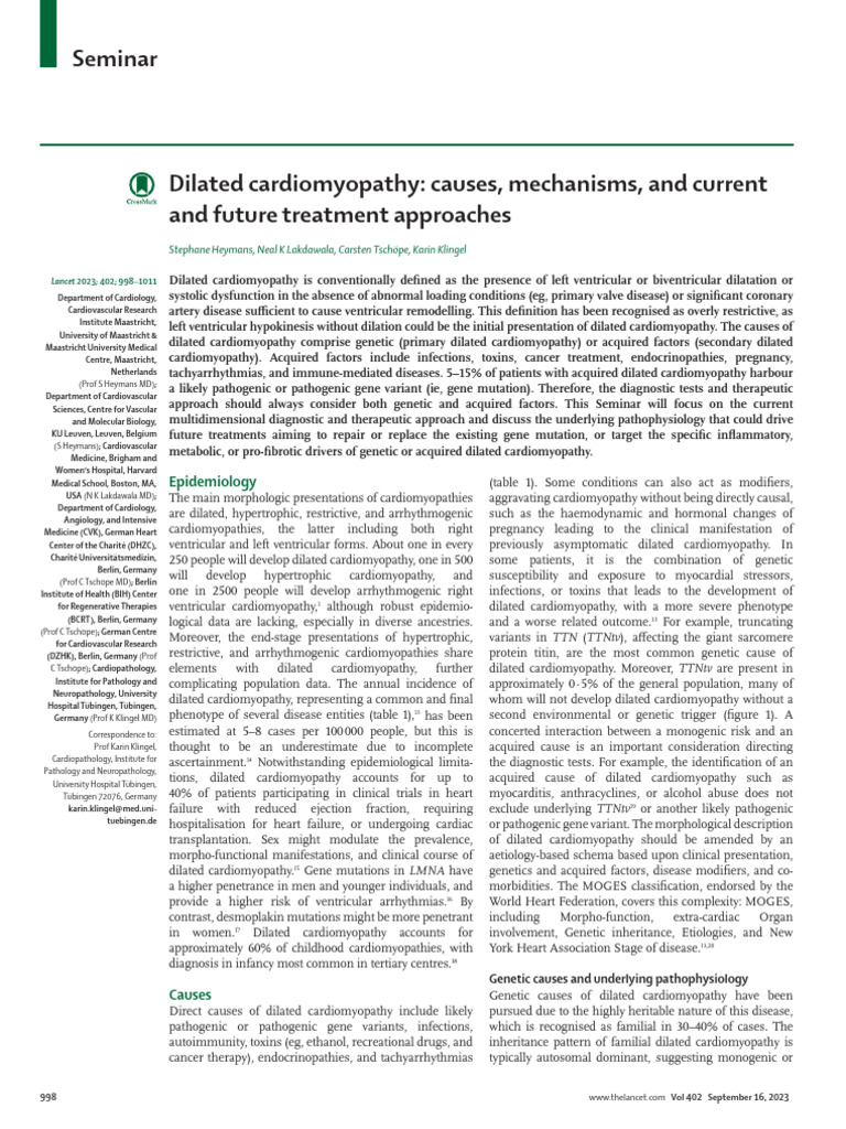 Dilated Cardiomyopathy Causes, Mechanisms, and Current and Future ...