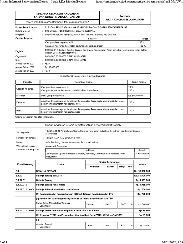 Sistem Informasi Pemerintahan Daerah - Cetak RKA Rincian Belanja_1.02.05.2.01 | PDF