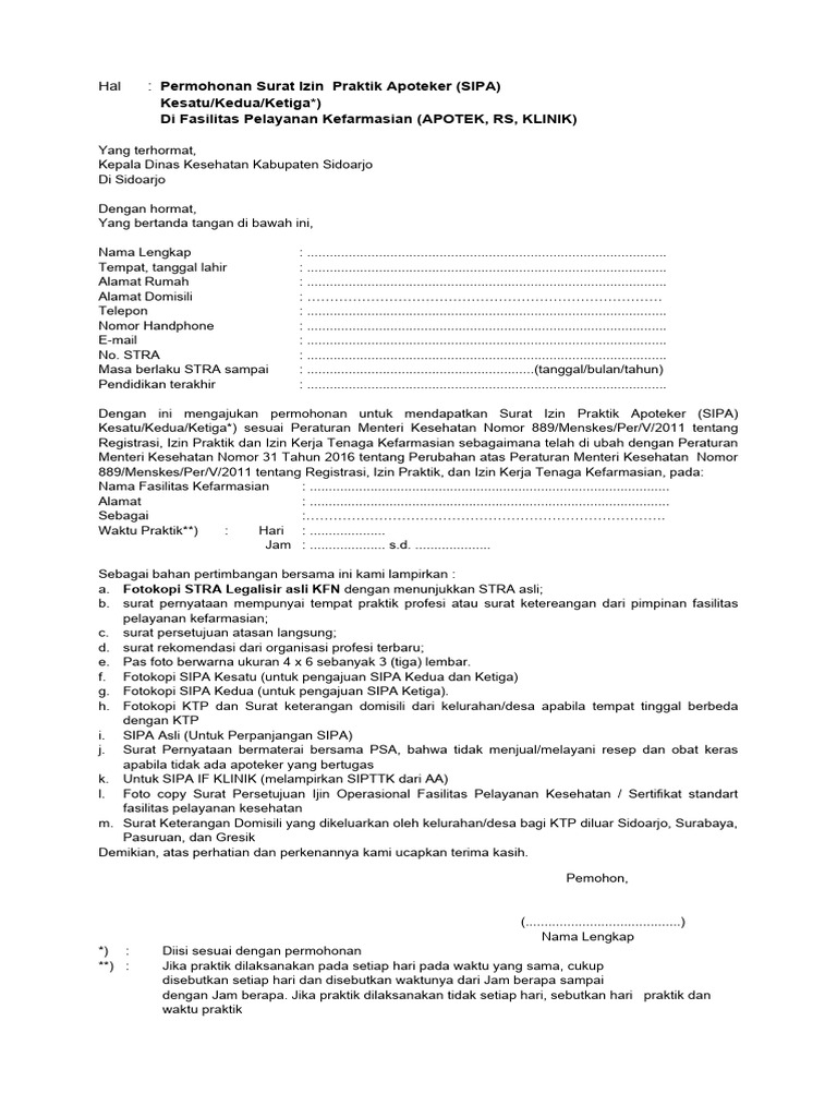21 B Formulir Surat Izin Praktek Apoteke SIPA | PDF