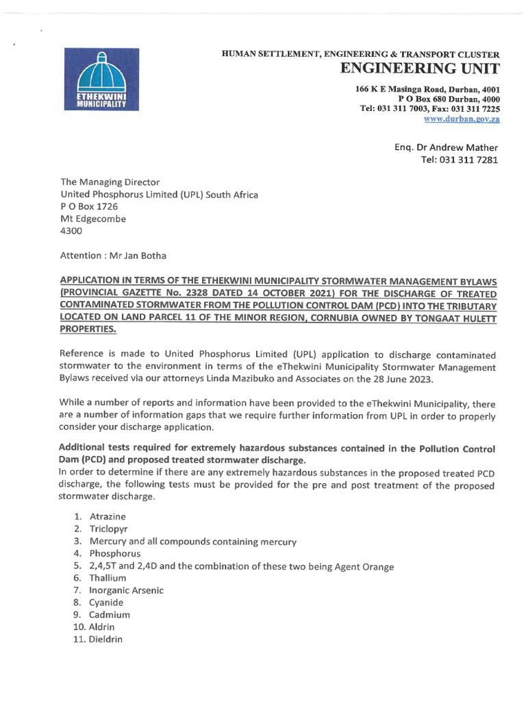 Request For Info UPL Application Ito EM Stormwater Man Bylaws 07 July ...