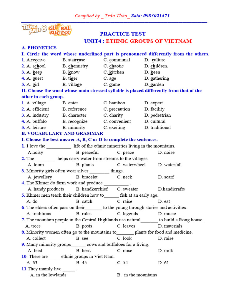 Practice Test Unit 4 | PDF | Vietnamese People | Vietnam