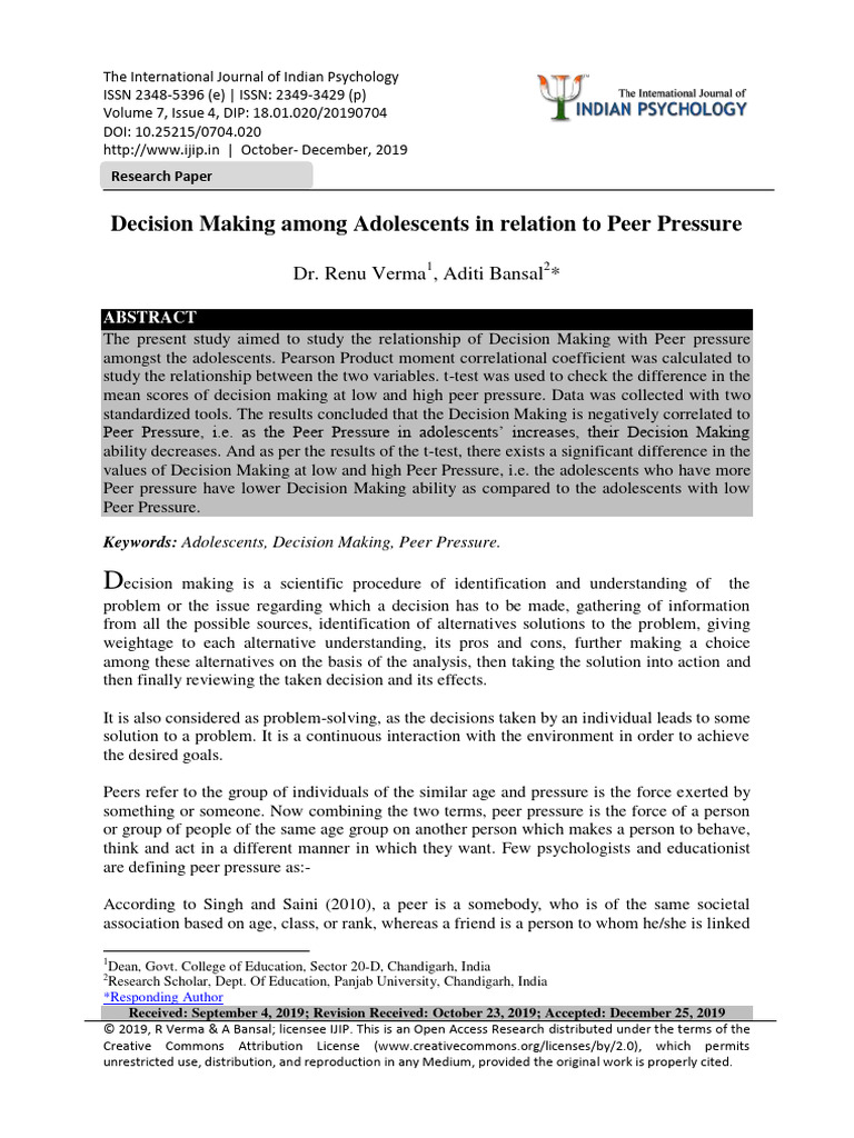 Adolescent Decision Making & Peer Pressure | PDF | Self-Improvement