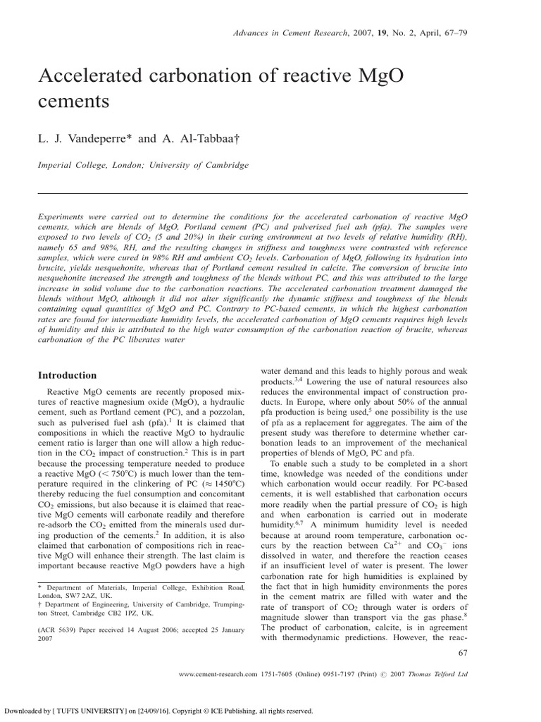 Accelerated Carbonation MgO Cement | PDF