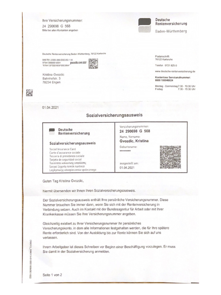 Ihre Versicherungsnummer | PDF