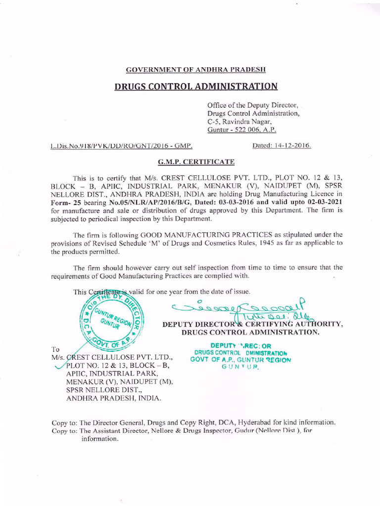 GMP Certificate | PDF